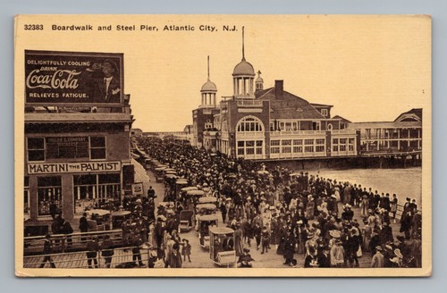 Atlantic City NJ Coca Cola Martini Palmist Sign Boardwalk Vtg Postcard ...
