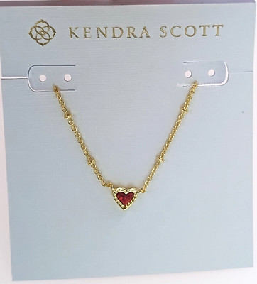 NEW 100% KENDRA SCOTT Red Kyocera Opal Mini Ari Heart Gold Pendant ...