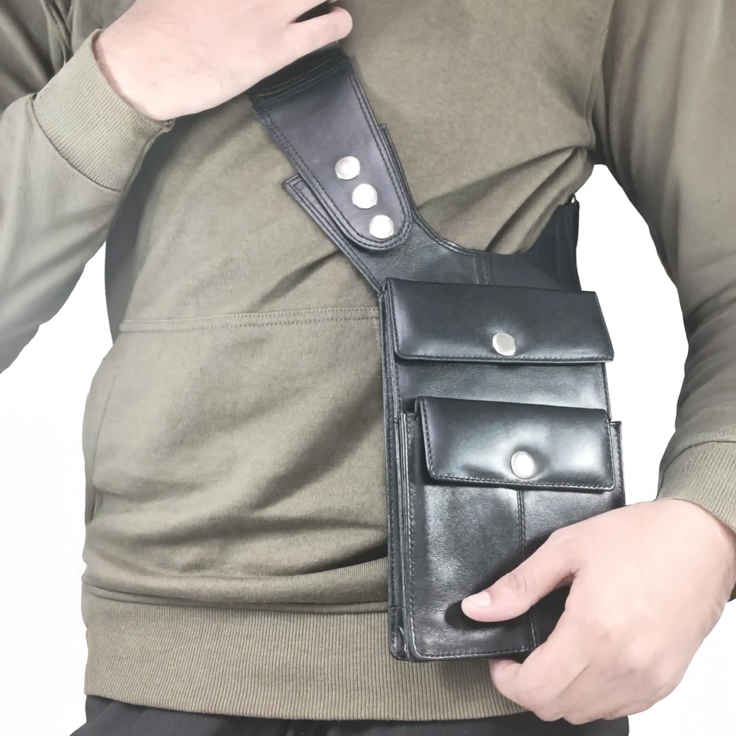 Handcrafted Leather Shoulder Men's Underarm Bag Hidden Pocket Holder | eBay