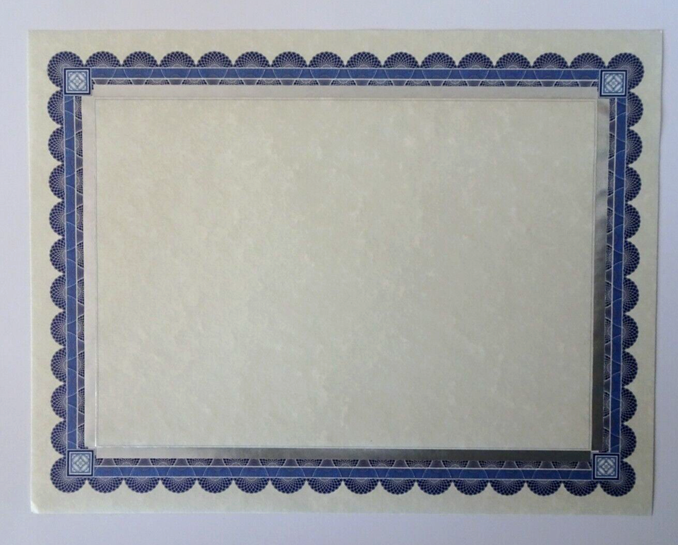 Southworth Ivory Parchment Certificate Paper Blue & Silver Foil border ...