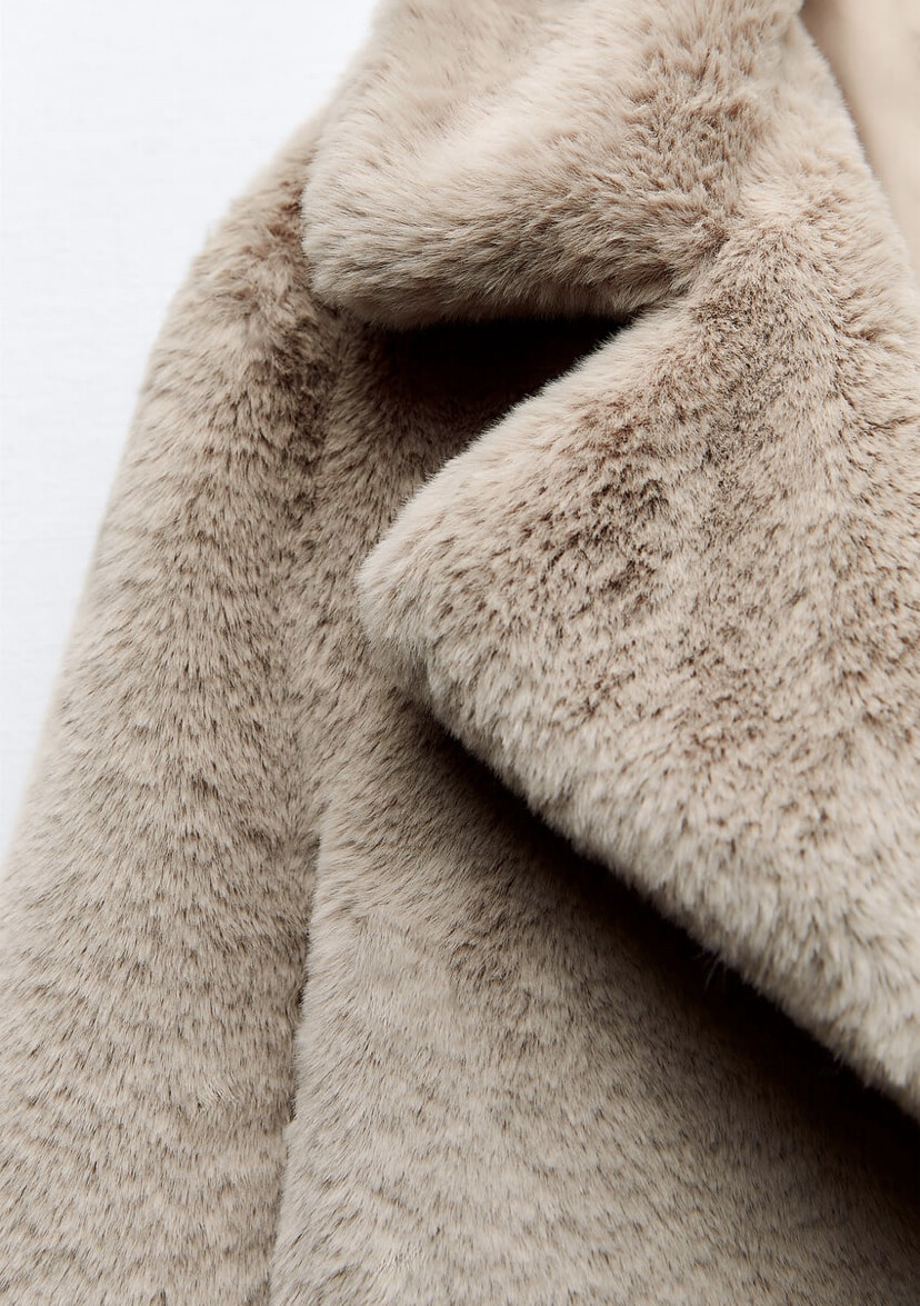ZARA FAUX FUR COAT COLOUR: GREY LAPEL COLLAR NEW FW24 SIZES XS-XXL REF ...