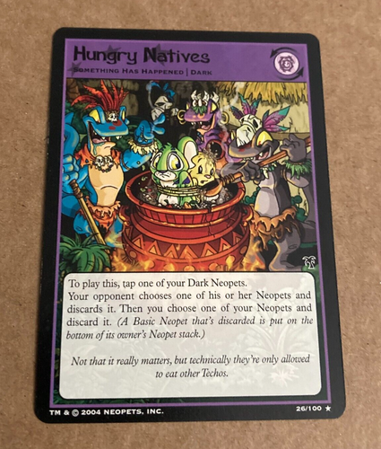 2004 Neopets mystery island ⭐ HUNGRY NATIVES 26/100 ⭐ vintage TCG game ...