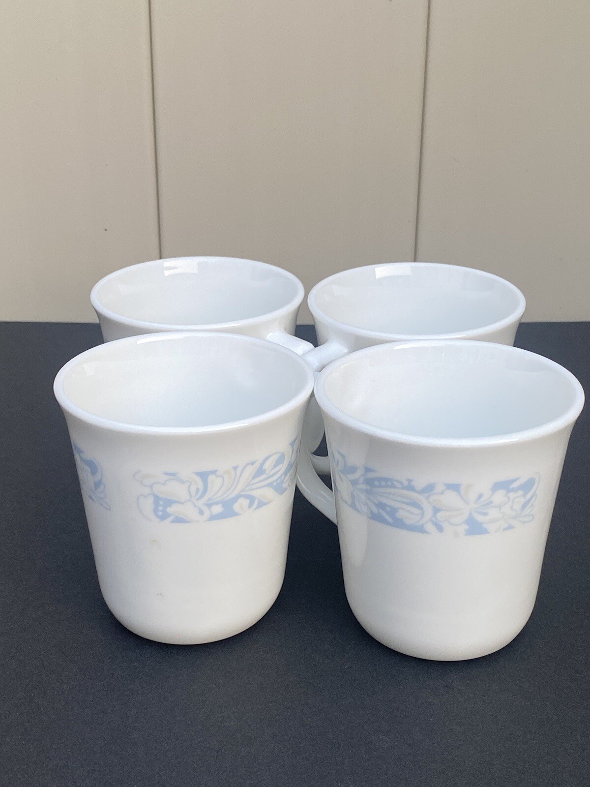 Corning M Wave OK Hibiscus White & Blue Set of 4 Coffee Tea Cups Made ...