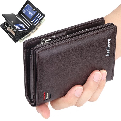 Men's Leather Vertical Wallet with Zipper Pocket Bifold Clutch Multi ...