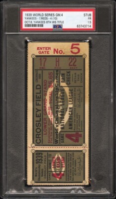 1939 WORLD SERIES GAME 4 TICKET STUB REDS/NY YANKEES TITLE #8🏆JOE ...