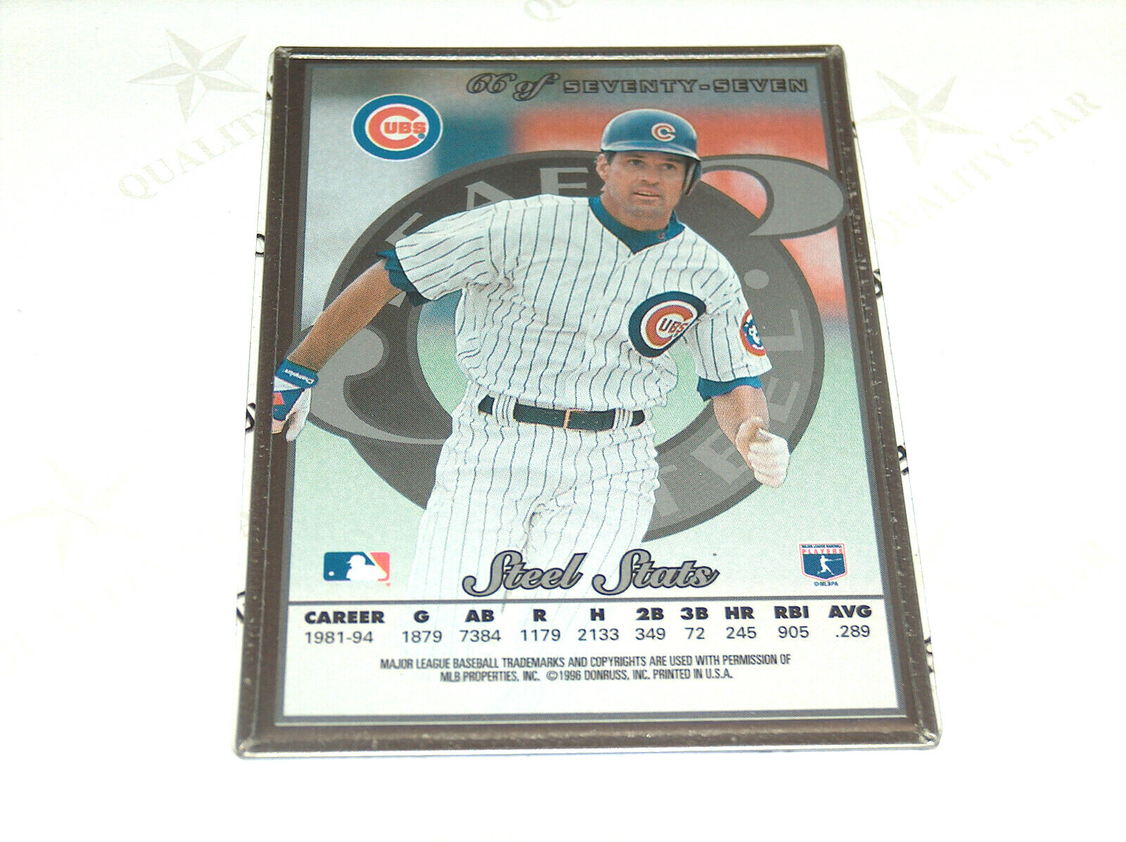 1996 Donruss 66 / 77 Leaf Steel Stats Ryne Sandberg 2B Chicago Cubs MLB ...