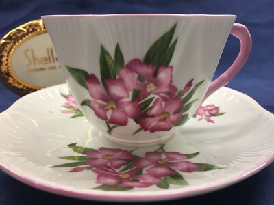 SHELLEY PINK DAINTY OLEANDER CUP AND SAUCER PINK TRIM #13883 | eBay Australia