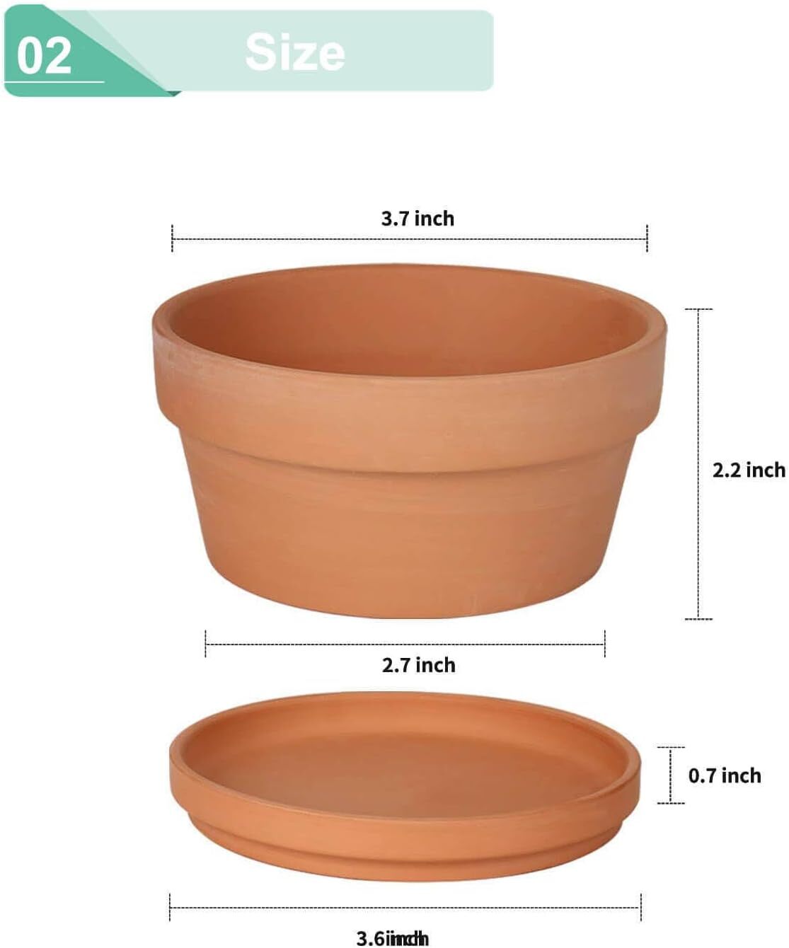 3.7 Inch Terracotta Shallow Succulent Pots - 6 Pack Terra Cotta Clay ...