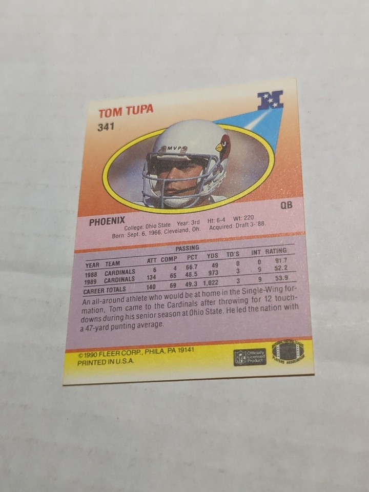 1990 Fleer TOM TUPA Rookie Card! Cardinals! Patriots! Ohio State ...