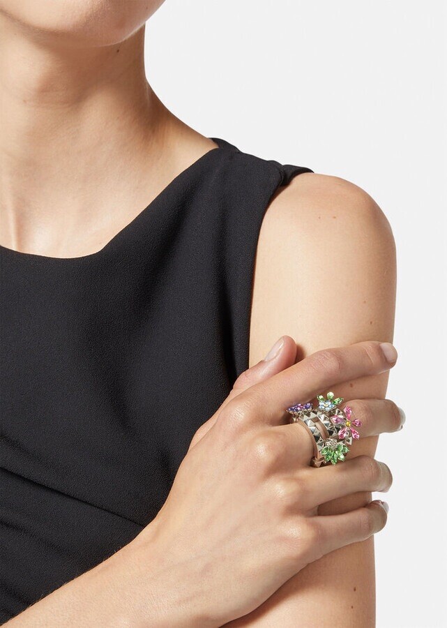 Versace Greca Multi Color Crystal Flower Bloom Silver Ring Size 15/US 7 NWT $675 | eBay