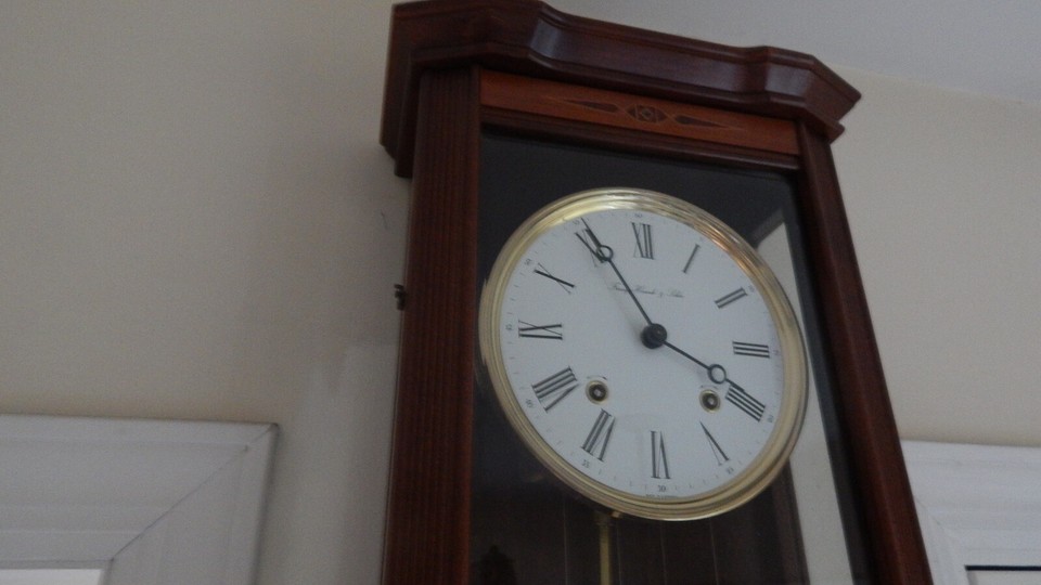 FRANZ HERMLE WEIGHT DRIVEN WOOD INLAY WALL CLOCK VG COND INTERNATIONAL ...