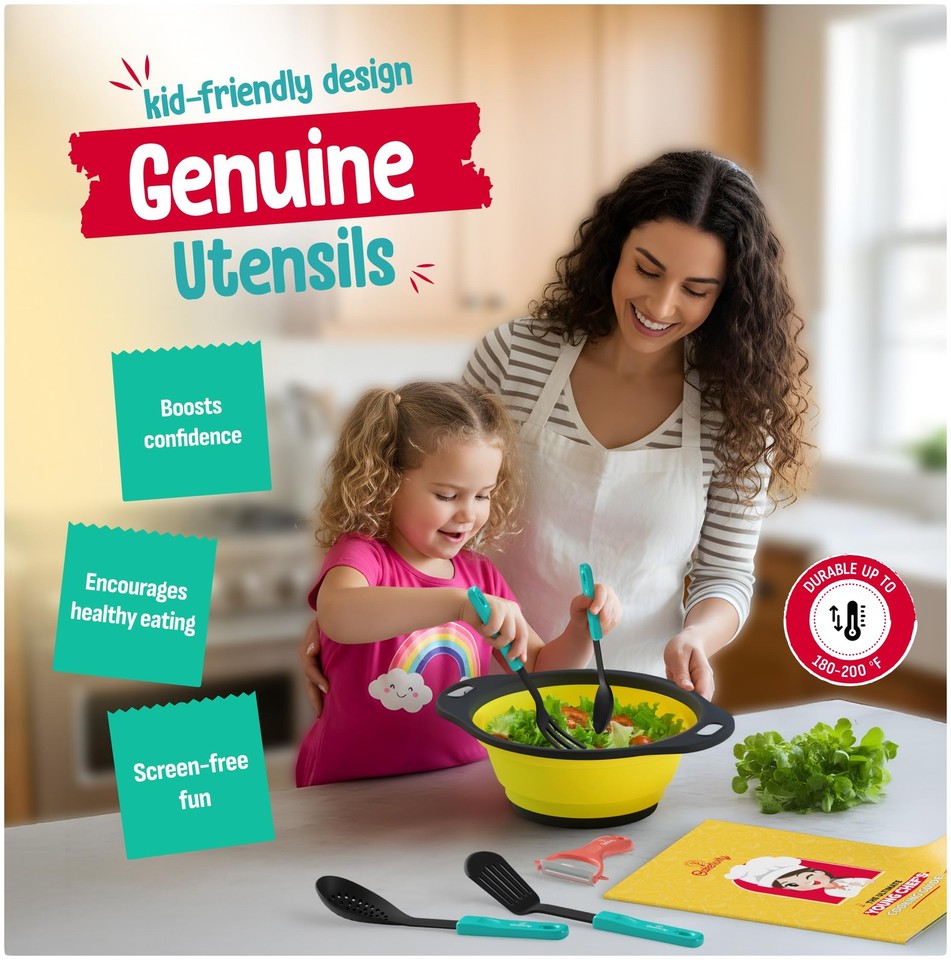 Kids Cooking Set Real Utensils With Kitchen Tool Guide - Complete ...