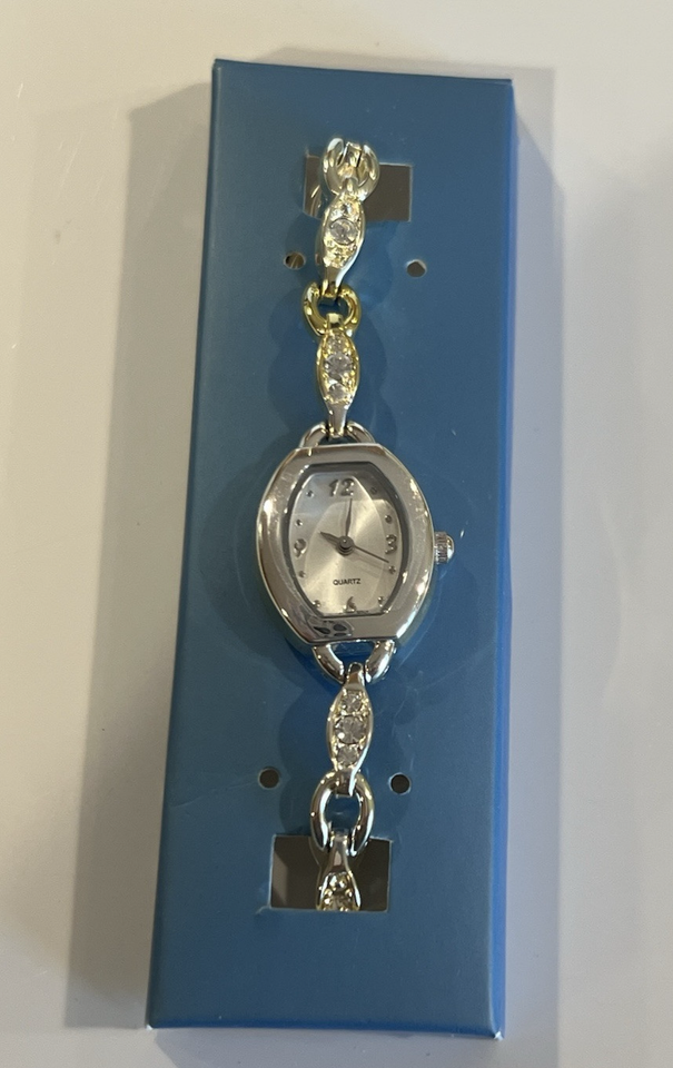 Avon Watch Sparkling Crystal Silver and Gold Tones Watch New - Needs ...