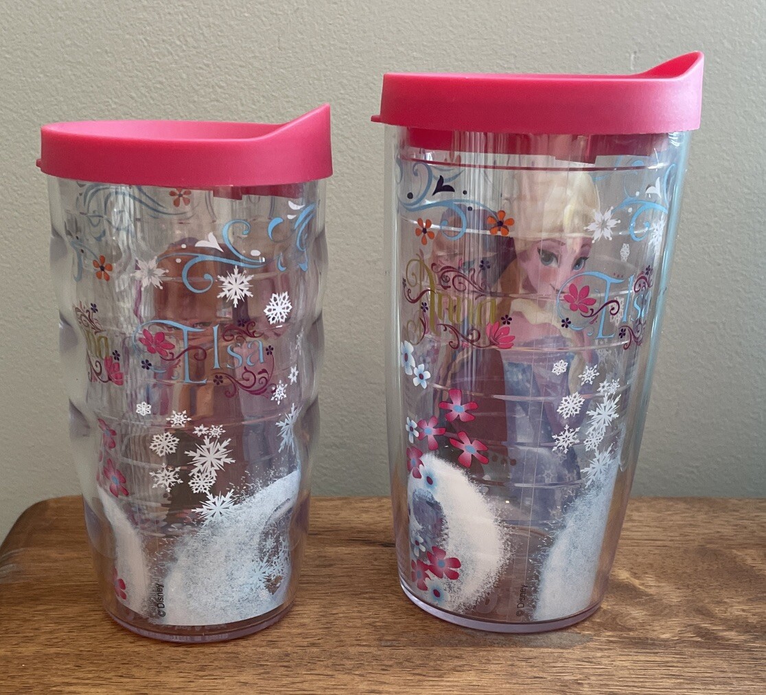 Set of Two Disney Frozen Anna Elsa Tervis Tumbler Cups - 16 & 10 oz w ...