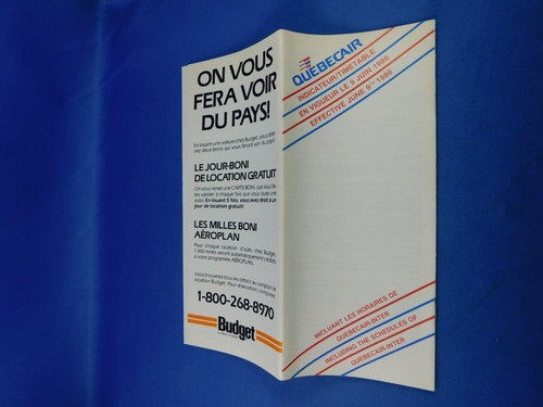 QUEBECAIR AIRLINE TIMETABLE SCHEDULE 1986 INCLUDING QUEBECAIR INTE4R ...