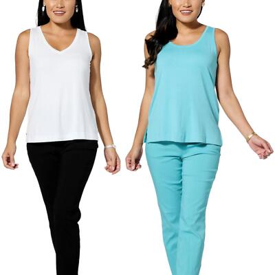 WynneLayers 2-pack Scoop-Neck and V-Neck Tank Set Aqua/Cloud | eBay