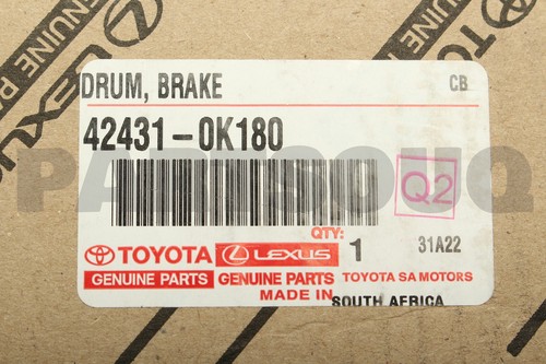 424310K180 Genuine Toyota DRUM, BRAKE 42431-0K180 | eBay