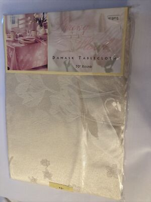 New Spring Champagne Color Tulip Damask Tablecloth 70” Round Poly ...
