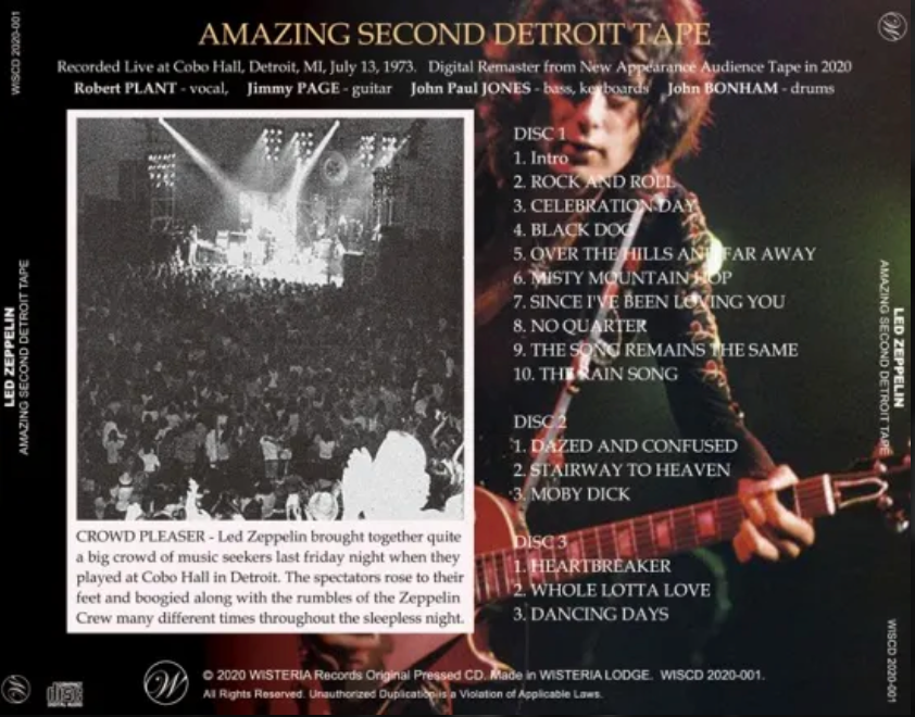 LED ZEPPELIN AMAZING SECOND DETROIT TAPE Limited edition of 100 with ...