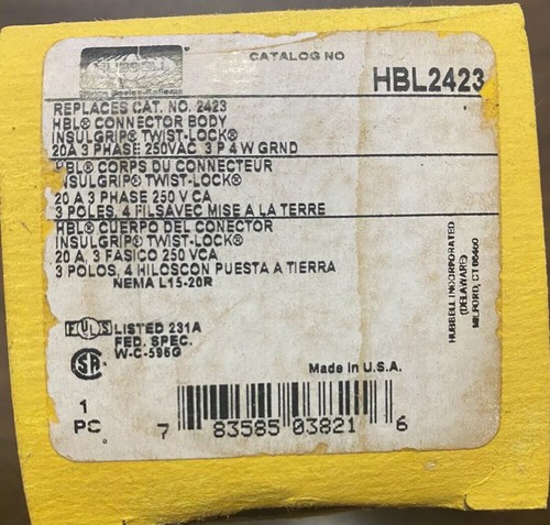 Hubbell HBL2423 Connector Body 20 Amp 3 Phase 250 VAC | eBay