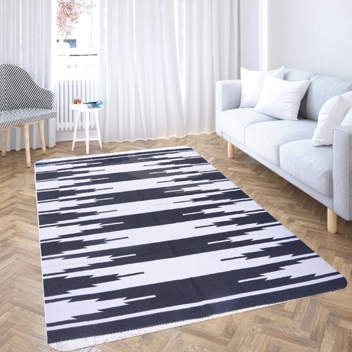 Handmade Rugs Carpet Area 100% Cotton Black White Patio Floor Bedroom ...