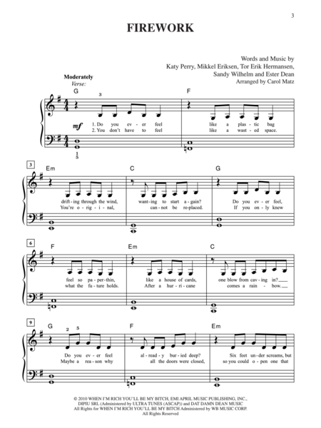 KATY PERRY "FIREWORK" SHEET MUSIC-BIG NOTE PIANO-BRAND NEW ON SALE-HIT ...