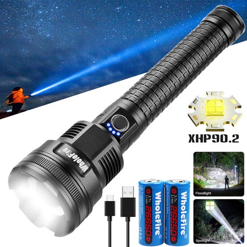 9000000lm Super Bright LED Flashlight Torch Rechargeable Powerful LED ...
