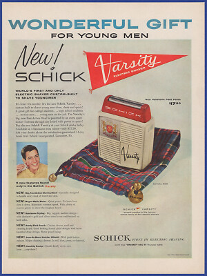 Vintage 1957 SCHICK Varsity Electric Shaver Razor Shaving Ephemera 50's ...
