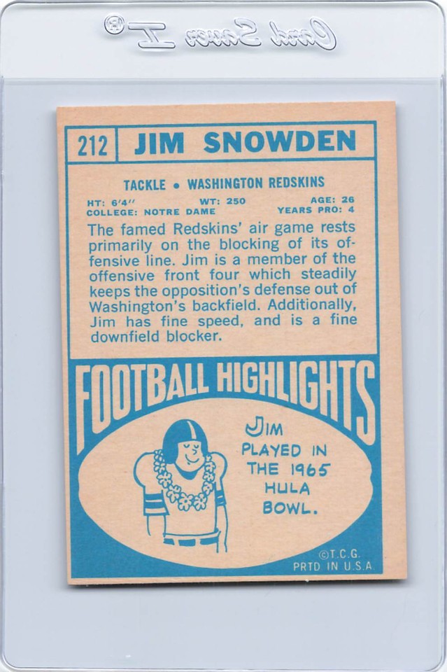 1968 Topps #212 Jim Snowden Redskins EX/MT *DA-C9758 | eBay