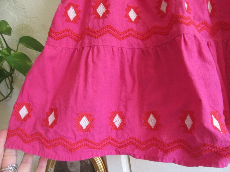 Loft Bright Pink Linen Rayon Blend Embroidered Tank Top Peplum Boho ...