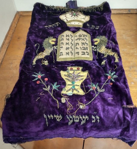 Antique Velvet Torah Mantle Lions Crown Tablets Lower East Side Jewish ...