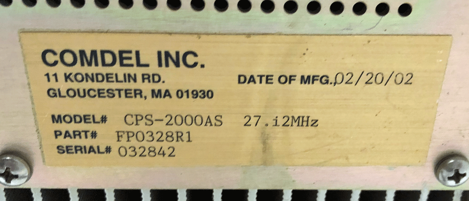 Comdel CPS-2000AS 27.12Mhz RF POWER SUPPLY FP0328R1 230v Single Phase ...