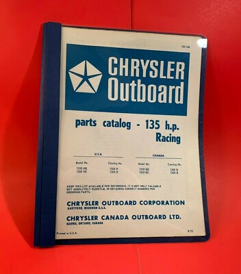 Chrysler Outboard 135 HP Racing Parts Catalog 1970 Models 1358 HB HC BB ...