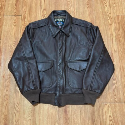 Vintage US Wings Flight Type A-2 Full Zip Brown Leather Jacket Size ...