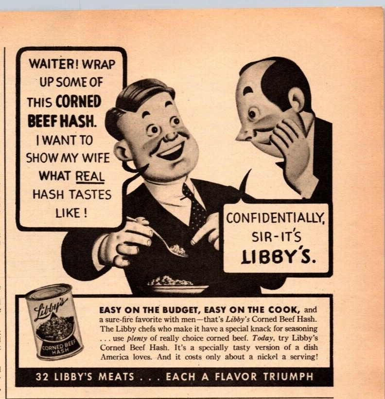 1941 Print Ad Libby's Corned Beef Hash Men Waiter Wrap Up Some ...