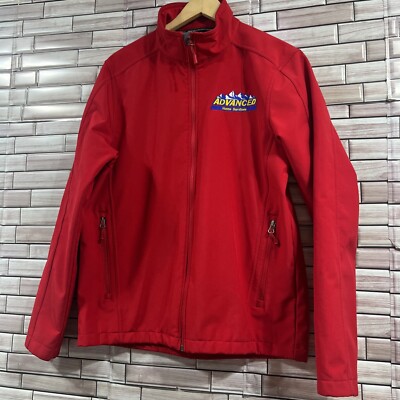 Mens soft shell jacket M high neck red logo long sleeve full zip fleece ...