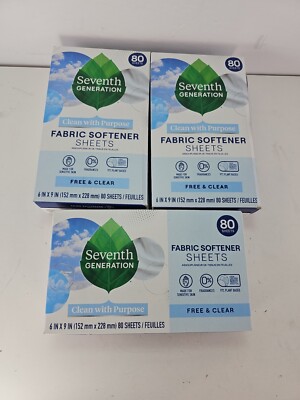 3 Boxes Seventh Generation Fabric Softener Sheets Free and Clear 80 ...