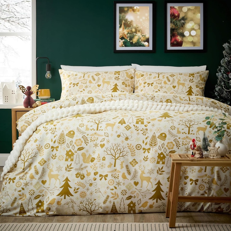 CHRISTMAS DUVET COVER SET Reversible Quilt XMAS Bedding Set All Sizes ...