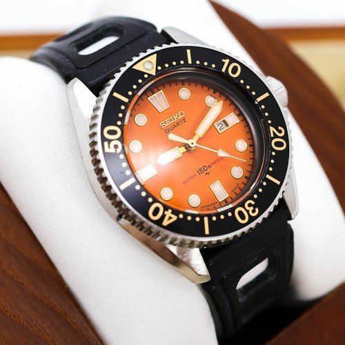 Seiko Diver Women's 150M Orange Dial Quartz Watch, Rotating Bezel, Used ...