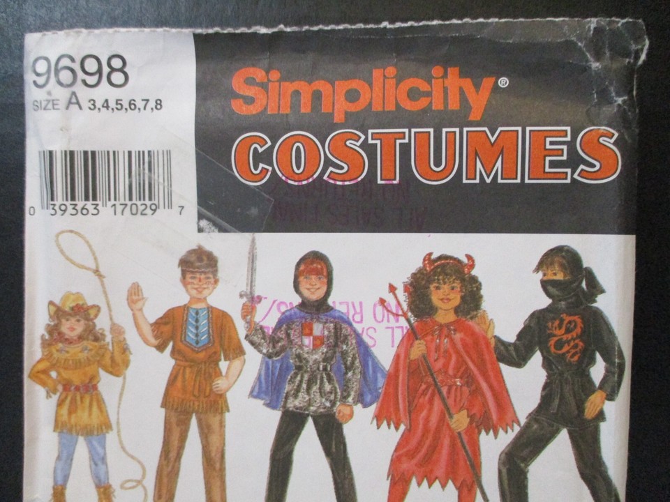Simplicity Pattern 9698 Costumes Child Sz 3-8 Ninja Witch Devil ...