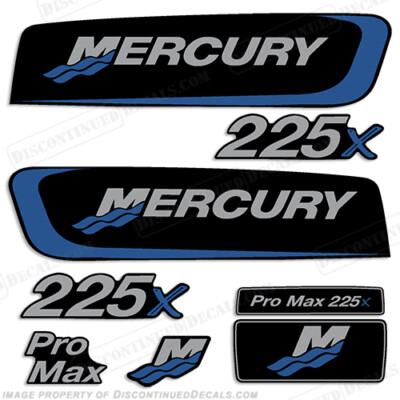 Mercury 225x ProMax Alien Cowl Decals - Custom Silver/Blue - 2.5 Liter ...