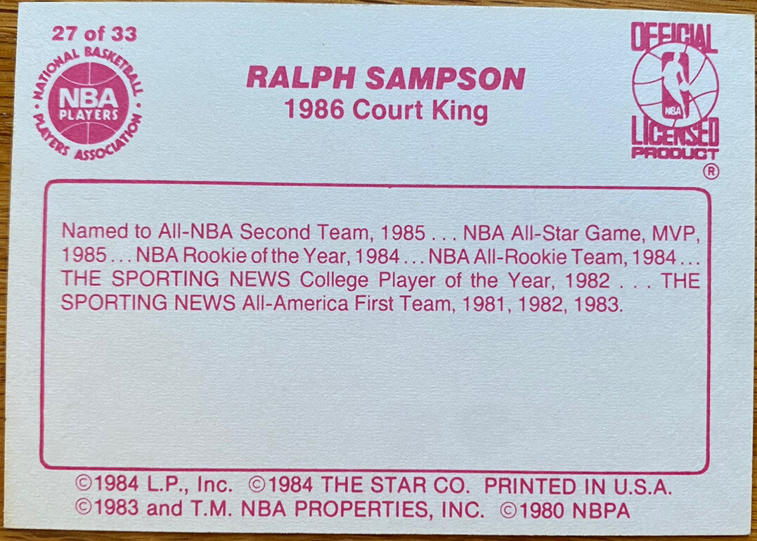 Ralph Sampson SIGNED 1986 Star Yellow #27 Court Kings IP Autograph ...