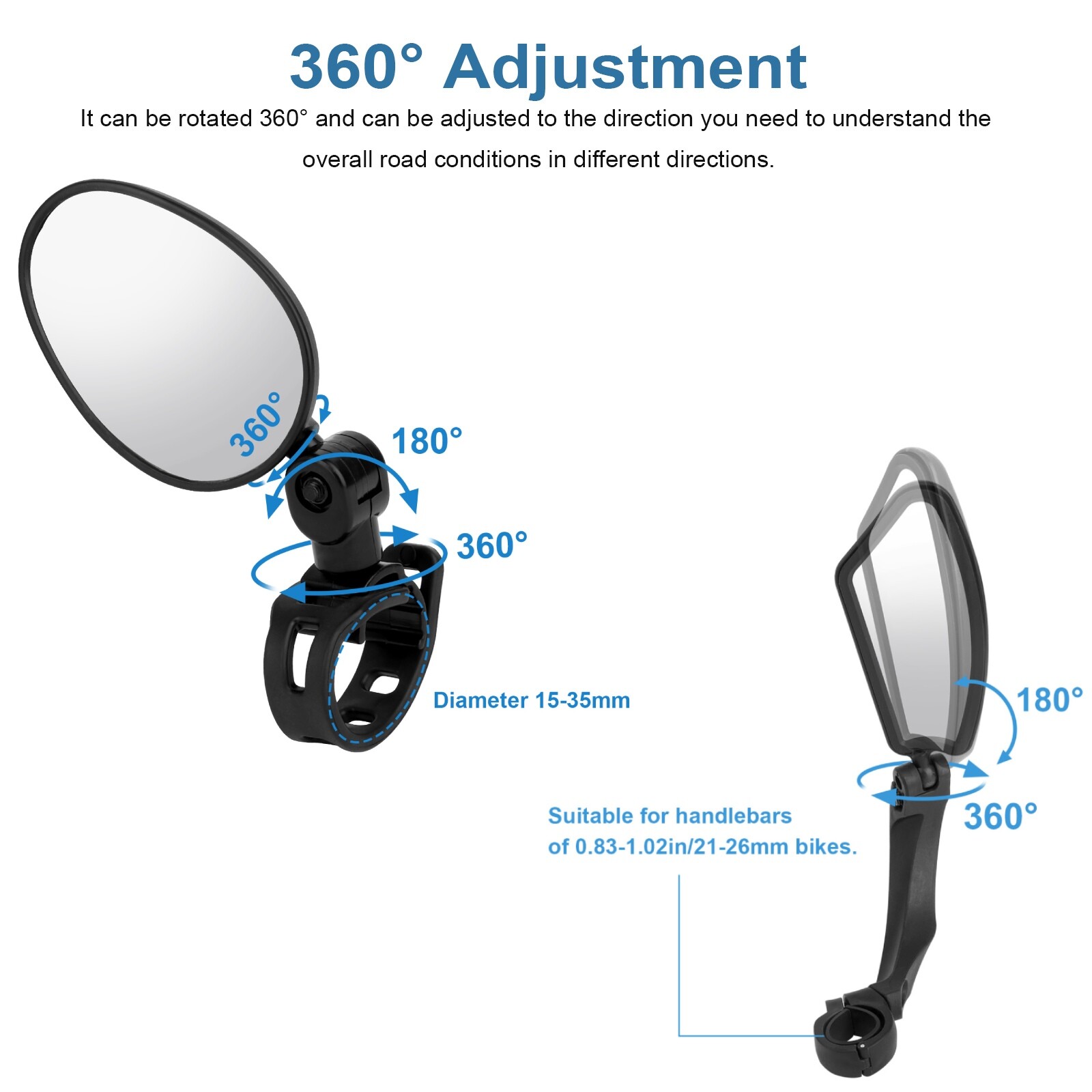 360° Rotation Bike Bicycle Handlebar Glass Rear View Mirror HD Anti ...