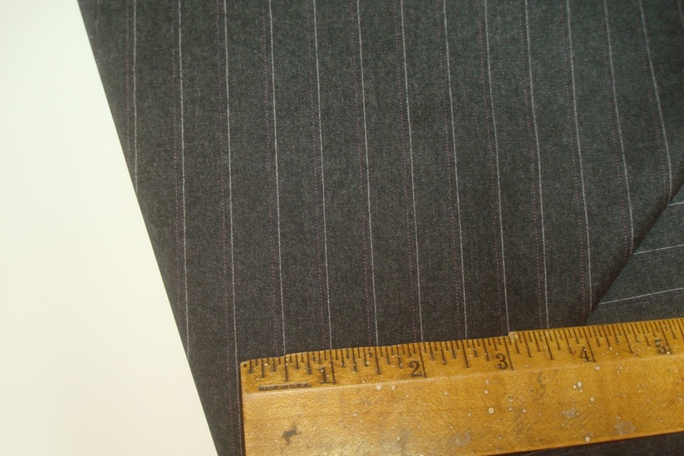 4.33 yds UK Wool Flannel Fabric Luxury 120s Suiting 8.5 oz Gray Stripe ...