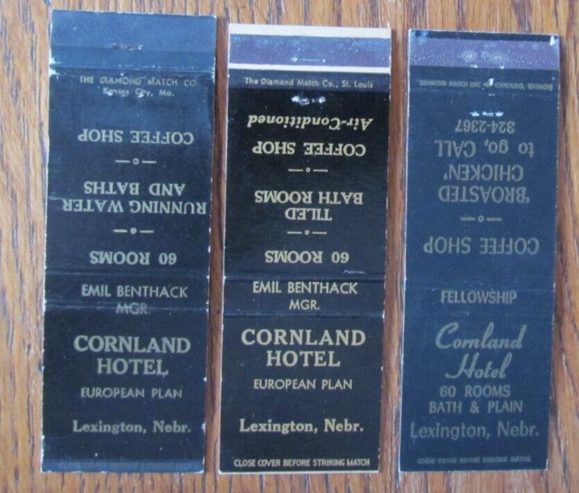 LEXINGTON, NEBRASKA MATCHBOOK COVERS: CORNLAND HOTEL EMPTY MATCHCOVERS ...
