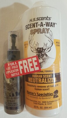 H.S. Scent-A-Way HUMAN SCENT NEUTRALIZER Odorless 32 Oz Bottle + 4 OZ ...