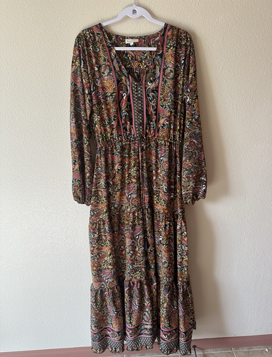 Boemo Anthropologie Dress XL Paisley Tiered Boho Hippie Flowy Maxi ...