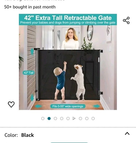 Reinforced 42" Black Retractable Safety Gate For Pets And Kids 55" Wide ...