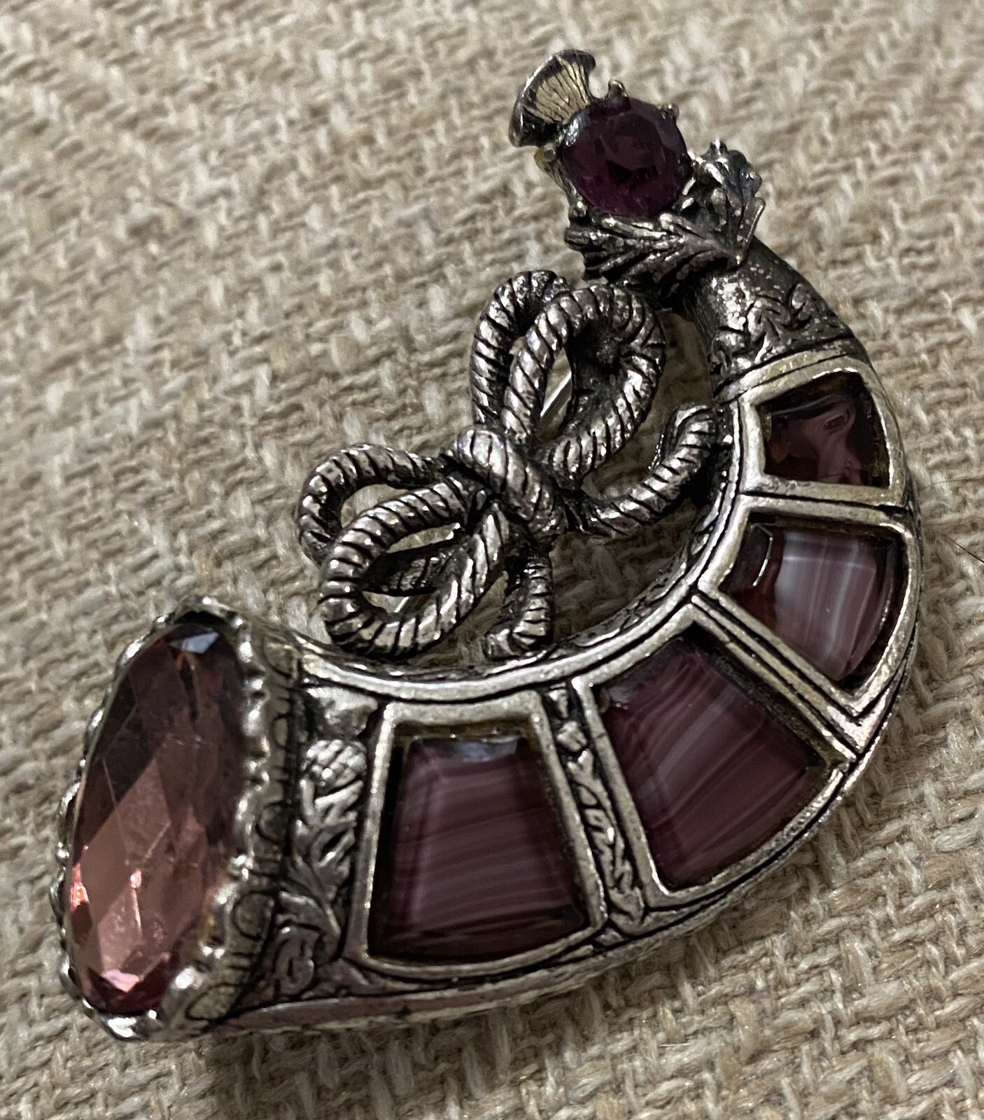Vintage MIRACLE Scotland Celtic Pewter Purple Stone Horn of Plenty Pin ...
