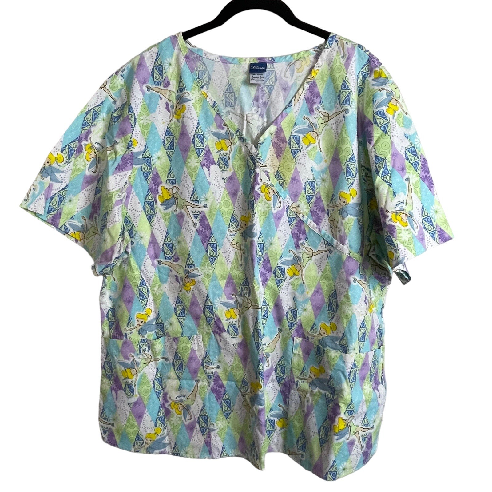 Disney Scrub Top Tinkerbell Argyle Medical Size 2XL P… - Gem